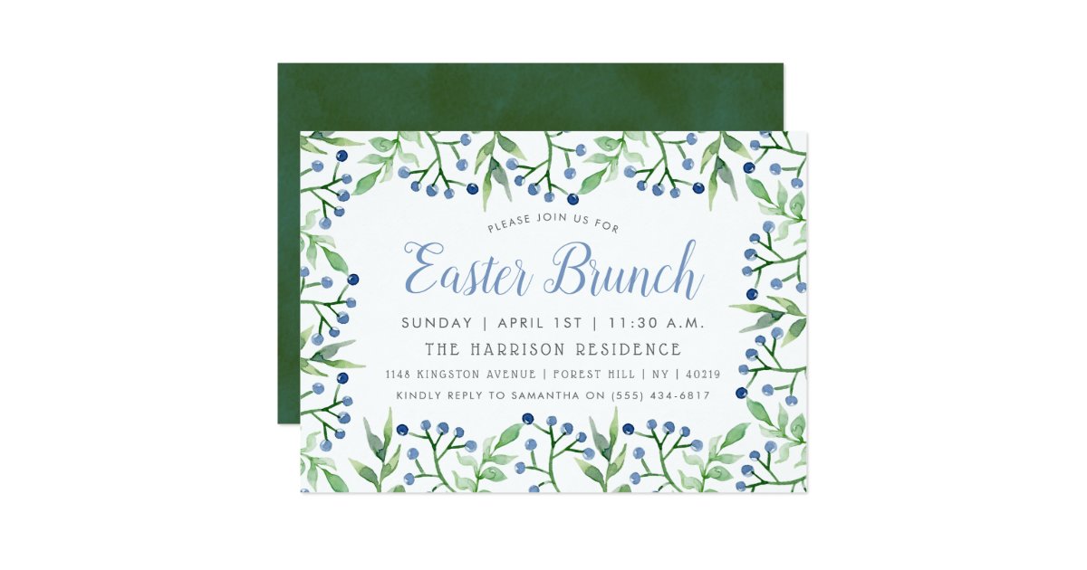 Simple Spring Blueberries Easter Brunch Invitation | Zazzle.com