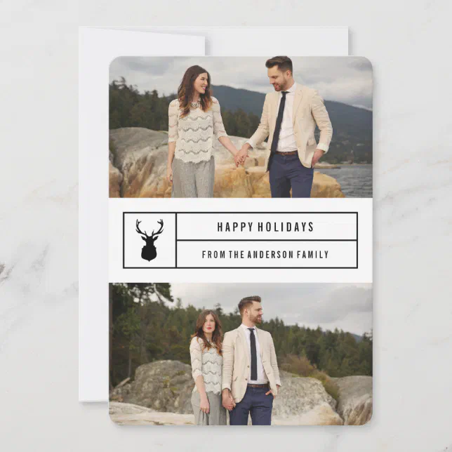 Simple Stag in White Holiday Card | Zazzle