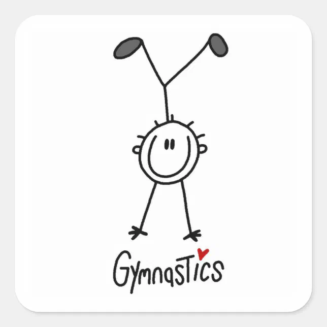 Simple Stick Figure Gymnast Square Sticker | Zazzle