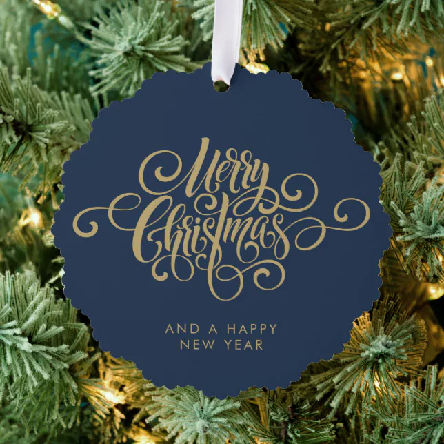 Simple Stylish Botanical Merry Christmas Script Ornament Card | Zazzle