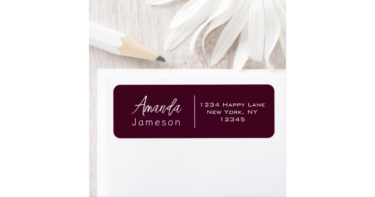Simple Stylish Dark Red Modern Cursive Label | Zazzle