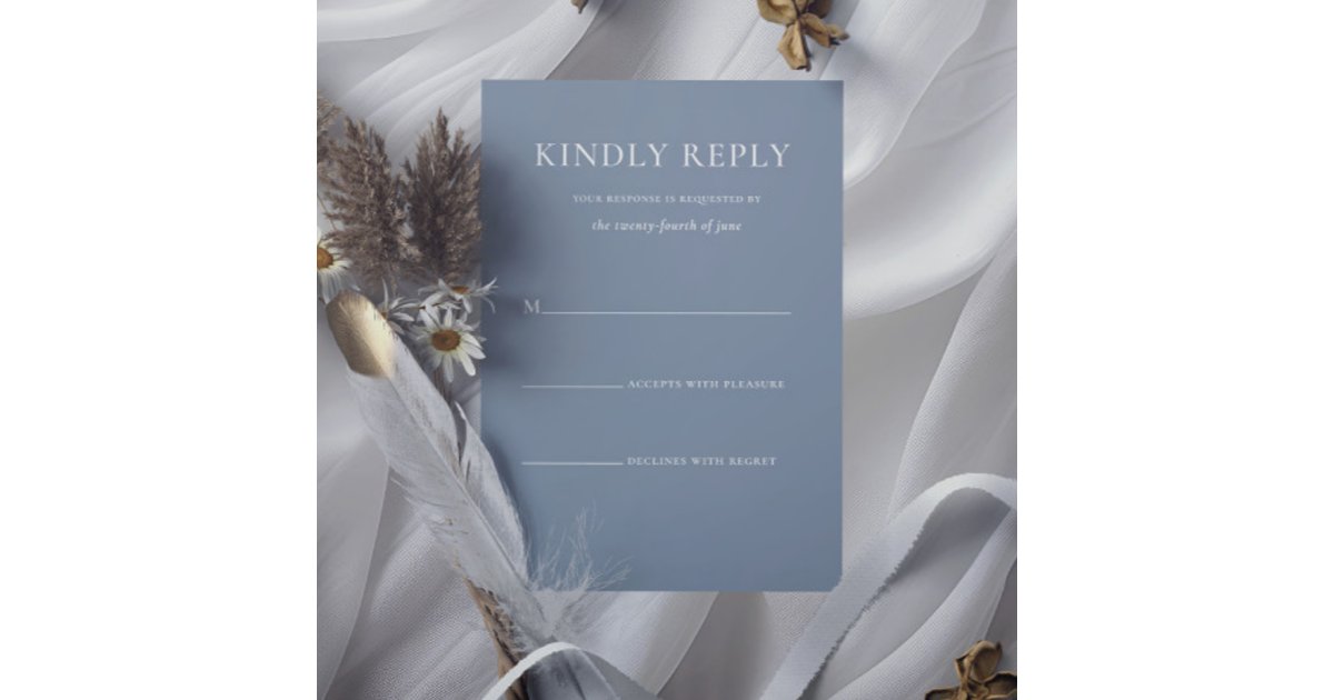 Simple Stylish Dusty Blue Monogram Formal Wedding RSVP Card | Zazzle
