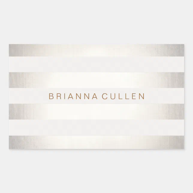 Simple Stylish FAUX Silver and White Stripes Rectangular Sticker | Zazzle