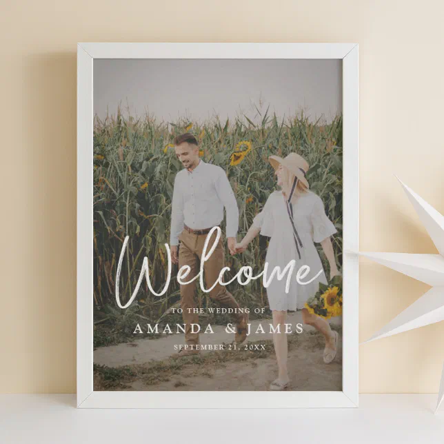 Simple Stylish Modern Full Photo Wedding Welcome Poster | Zazzle