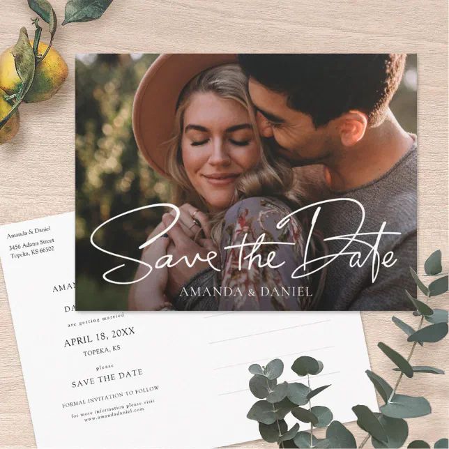 Simple Stylish Modern Personalized Photo Wedding Invitation Postcard ...