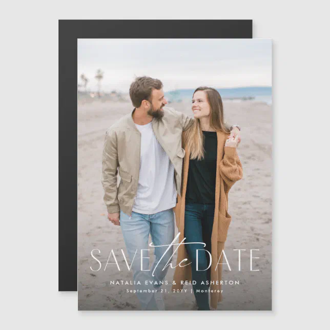 Simple stylish modern vertical photo save the date magnetic invitation ...