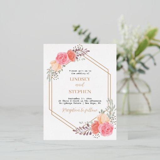 Simple Stylish Rose Wedding Invitation | Zazzle