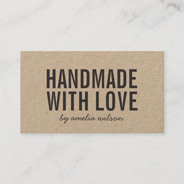 Simple Stylish Rustic Handmade with Love Kraft Business Card | Zazzle