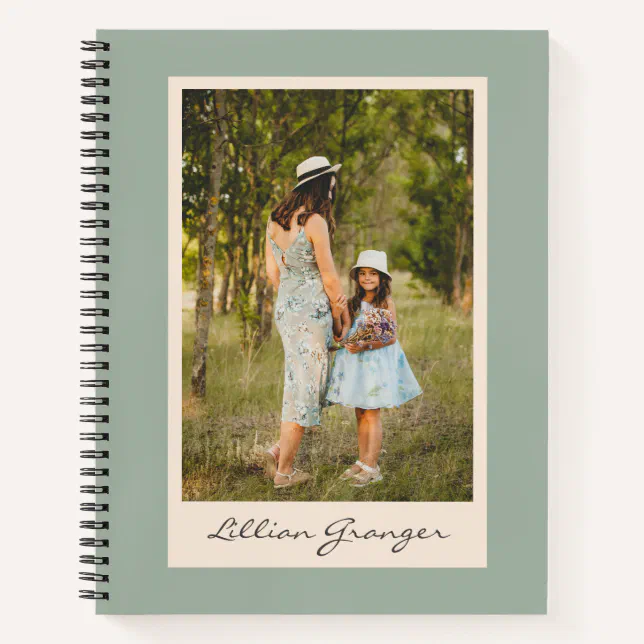 Simple Stylish Sage Green Personalized Photo Name Notebook | Zazzle