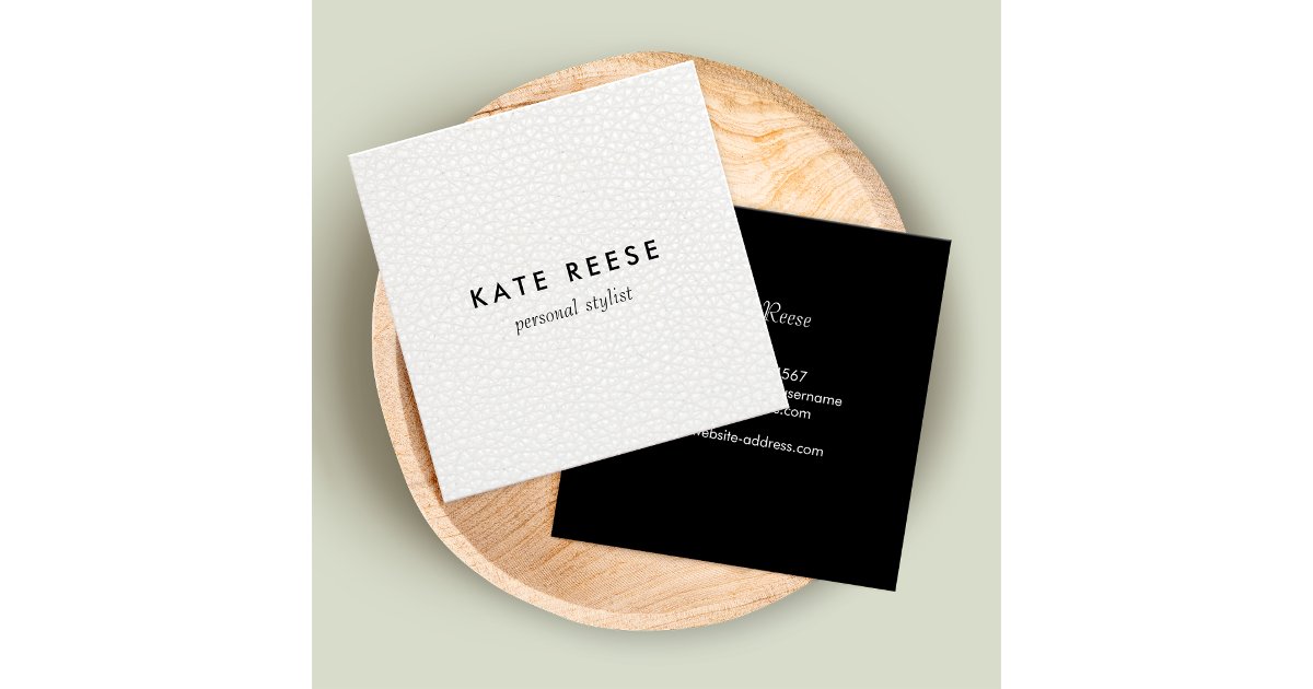Simple Stylish White Leather Professional Stylist Square Business Card ...