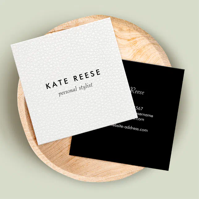 Simple Stylish White Leather Professional Stylist Square Business Card ...