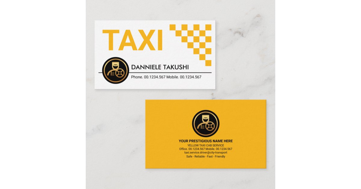 Simple Stylish Yellow Taxi Check Boxes Business Card | Zazzle