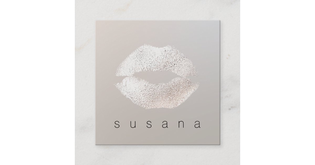 Simple Subtle Silver Kissing Lips Makeup Artist Square Business Card ...