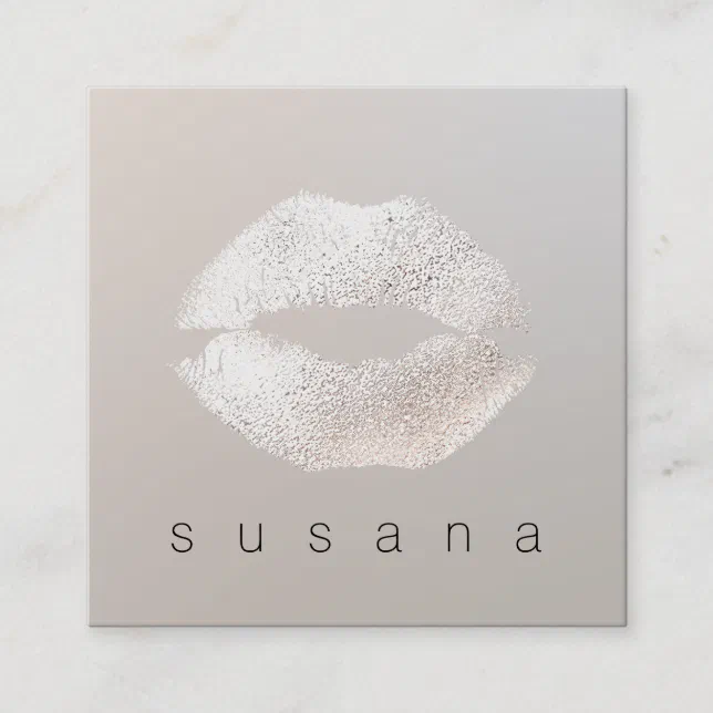 Simple Subtle Silver Kissing Lips Makeup Artist Square Business Card ...