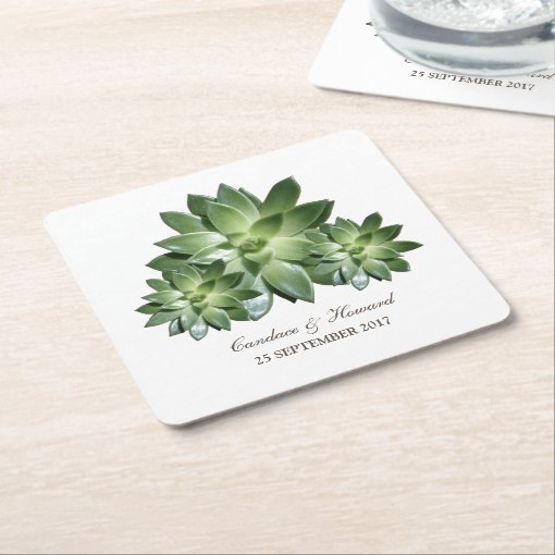 Simple Succulent Wedding Paper Coasters | Zazzle