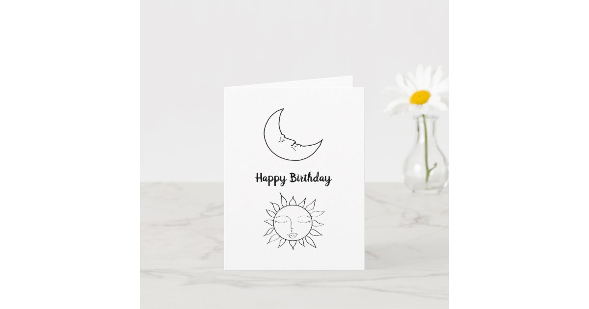 Simple Sun and Moon Happy Birthday Card | Zazzle