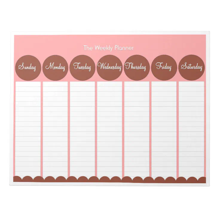 Simple Sunday to Saturday Weekly Planner Notepad | Zazzle