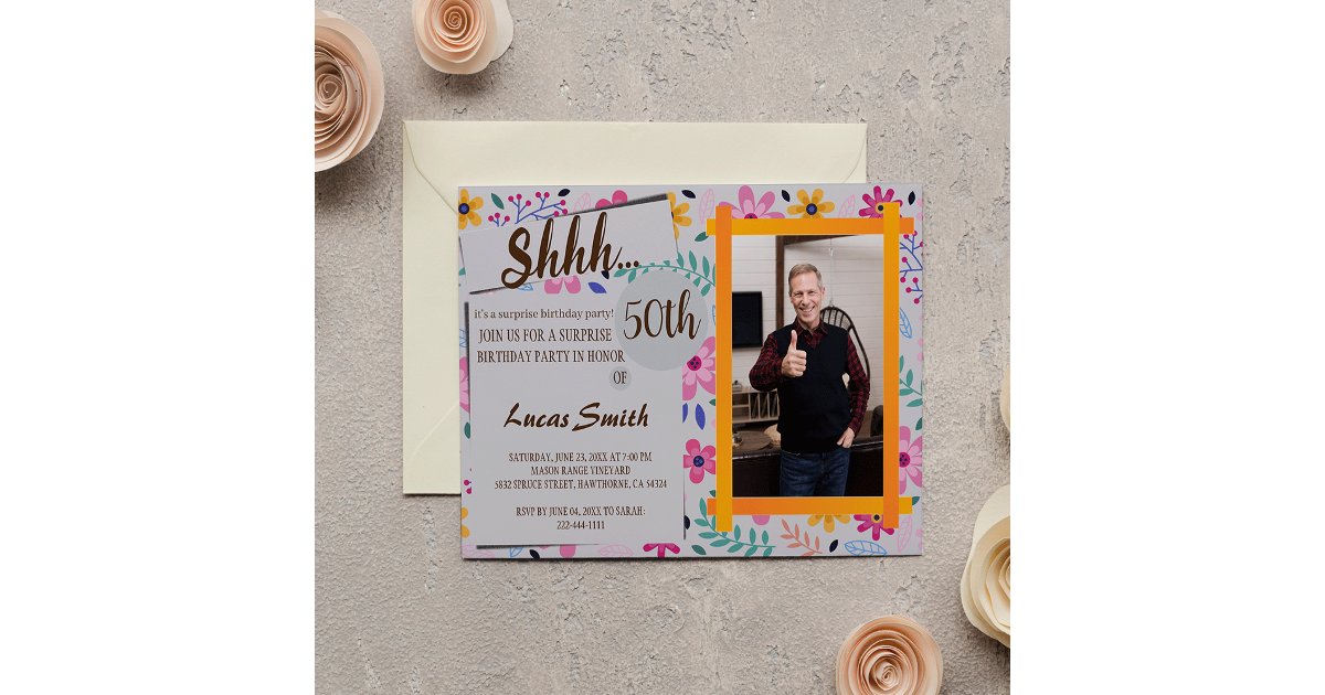 simple Surprise Birthday Party Photo Invitation | Zazzle