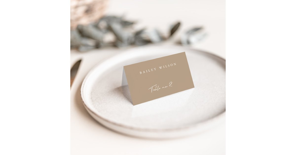 Simple Taupe Modern Wedding Place Card | Zazzle