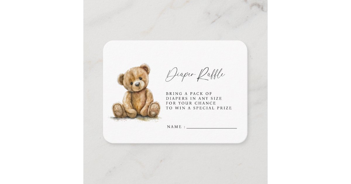 Simple Teddy Bear Diaper Raffle Enclosure Card | Zazzle