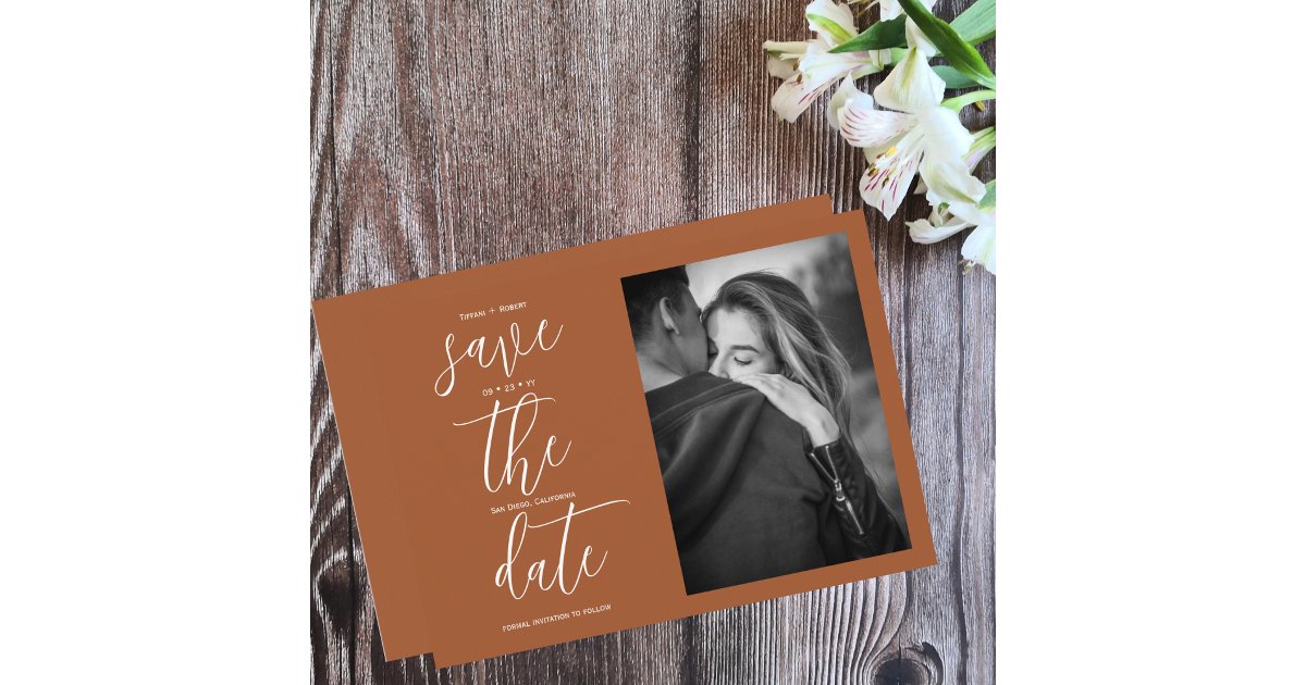 Simple Terracota Modern Photo Save The Date | Zazzle