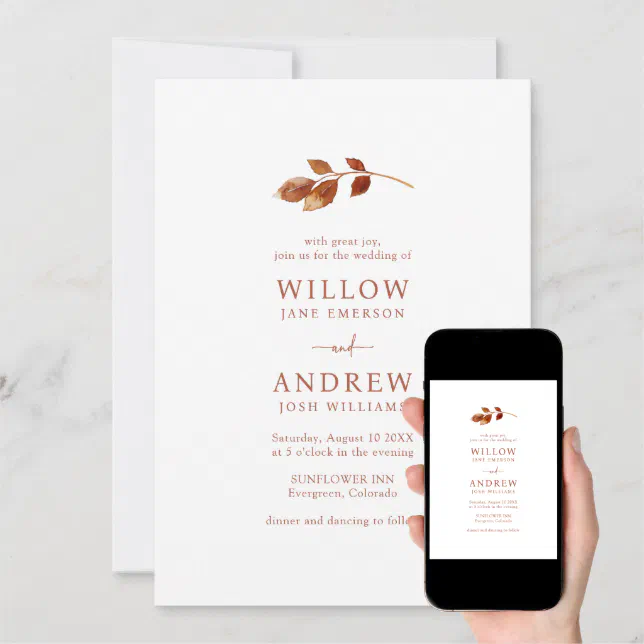 Simple Terracotta Fall Wedding Invitation | Zazzle