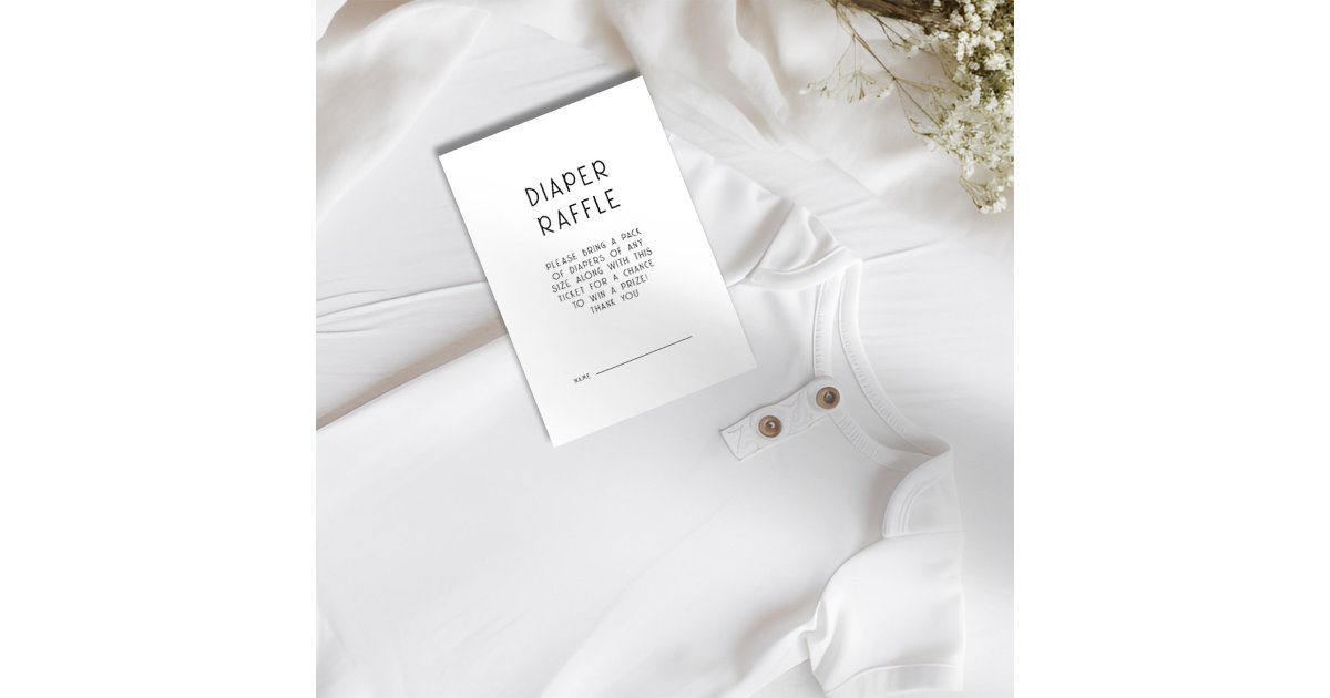 Simple Text Black White Diaper Raffle Baby Shower Invitation | Zazzle