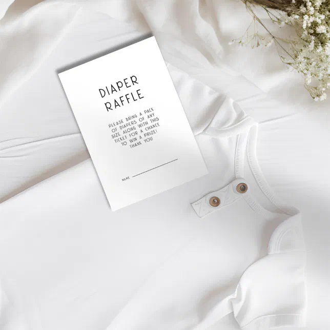 Simple Text Black White Diaper Raffle Baby Shower Invitation | Zazzle