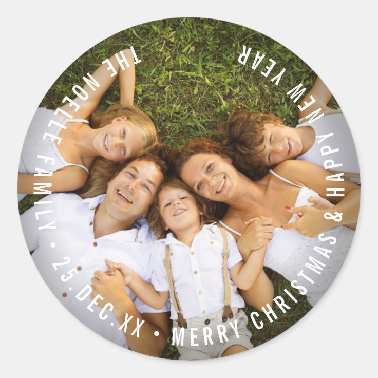 Simple Text Merry Christmas Circle Holiday Photo Classic Round Sticker ...