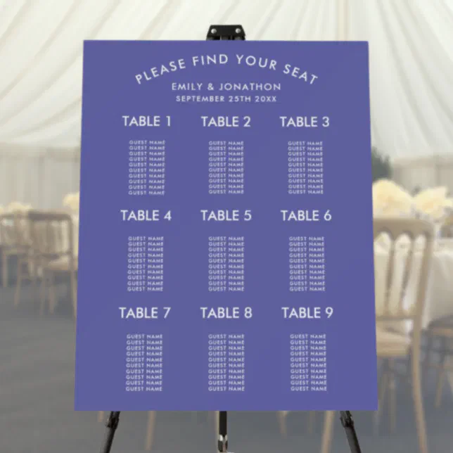 Simple Text Only 9 Table Seating Chart Foam Board | Zazzle