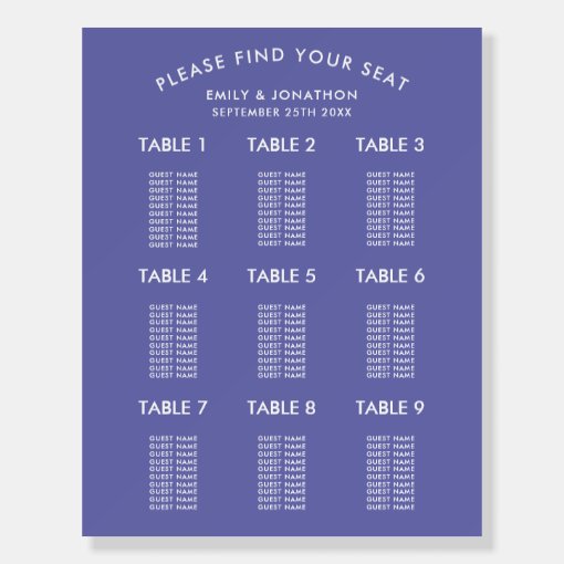 Simple Text Only 9 Table Seating Chart Foam Board | Zazzle