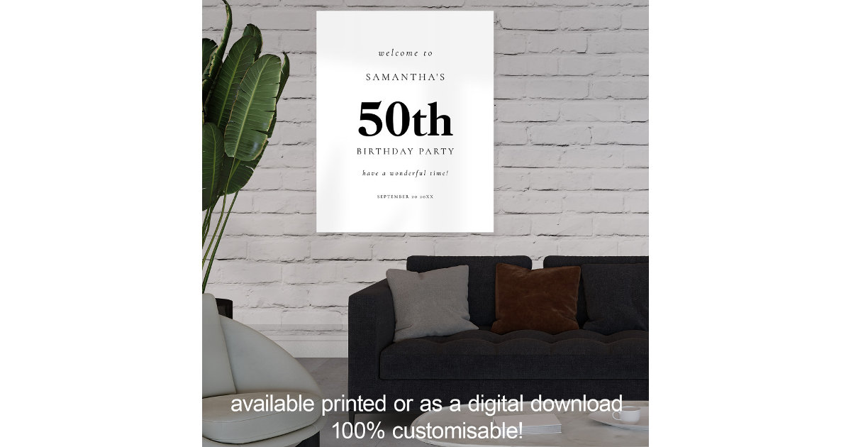 Simple Text Welcome to 50th Birthday Party Poster | Zazzle