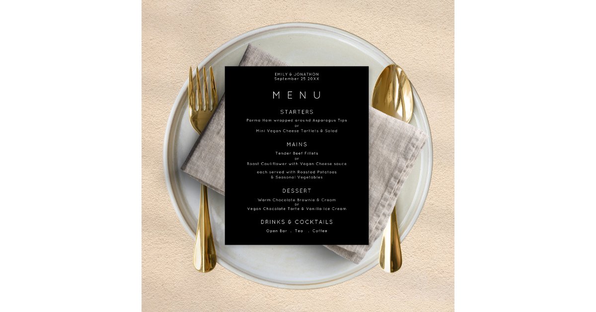 Simple Text White Black Wedding Menu Poster | Zazzle