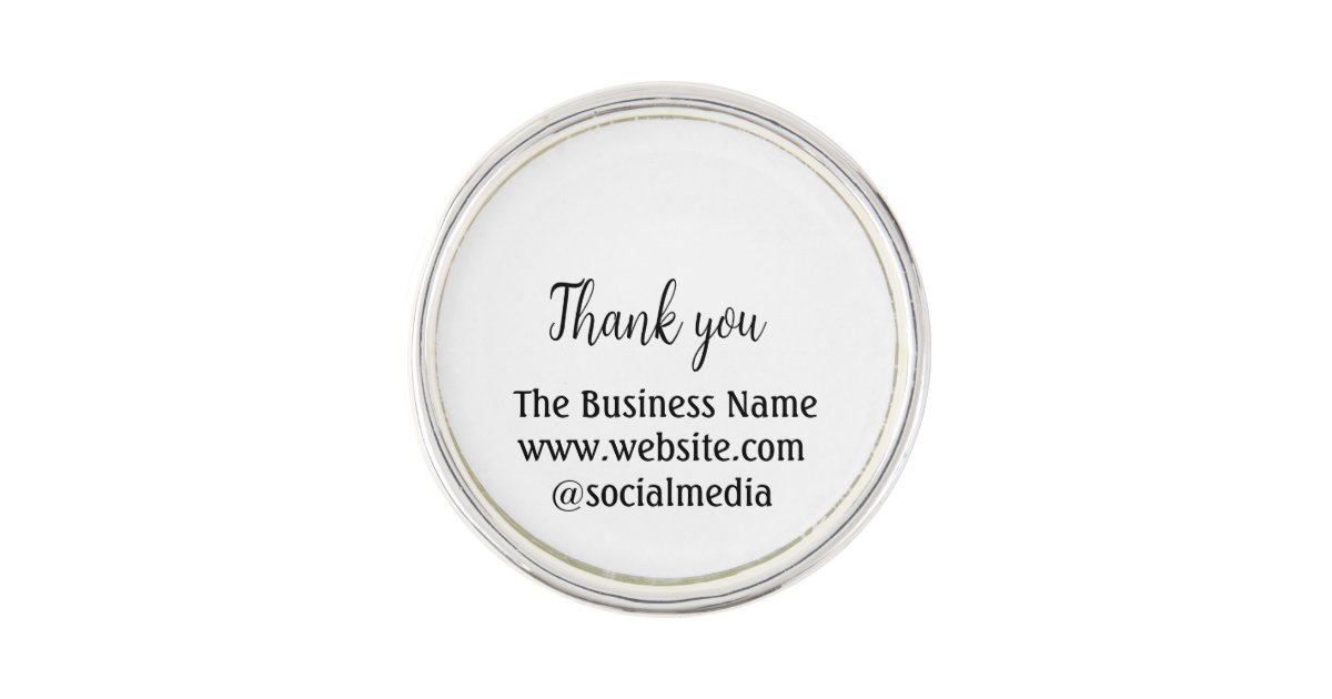 Simple thank you add business name details text t lapel pin | Zazzle