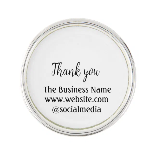 Simple thank you add business name details text t lapel pin | Zazzle