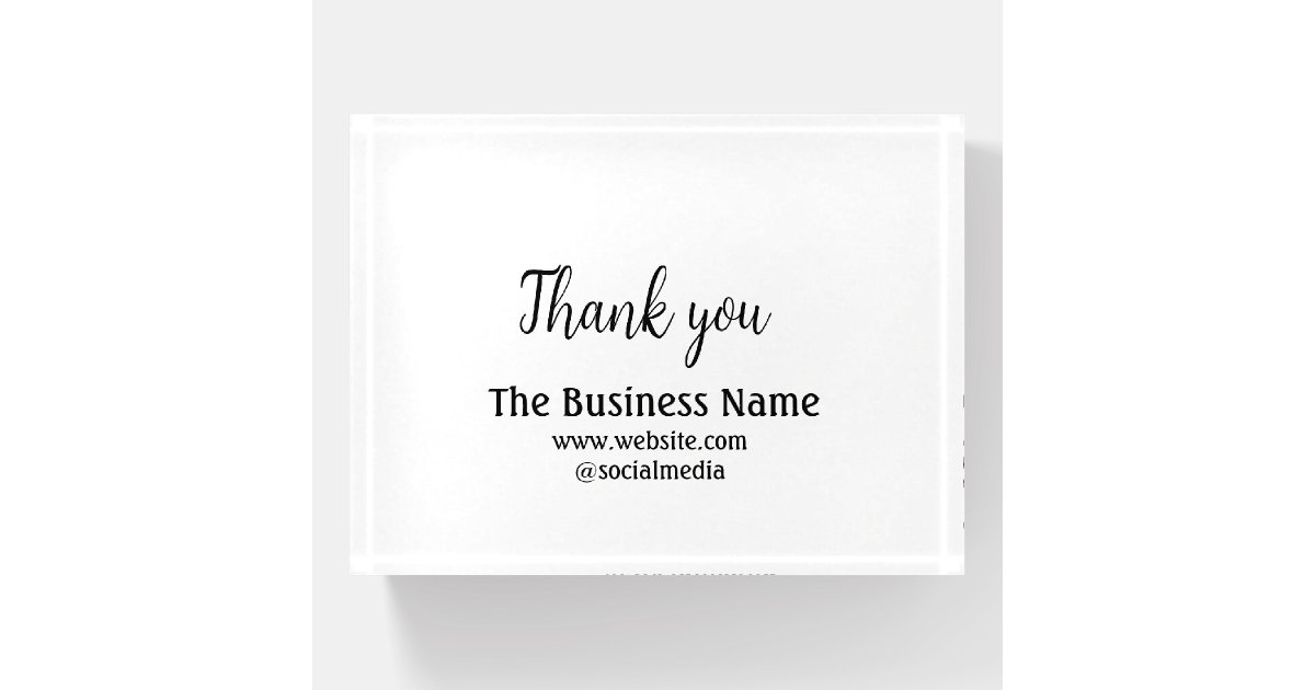 Simple thank you add business name details text t paperweight | Zazzle