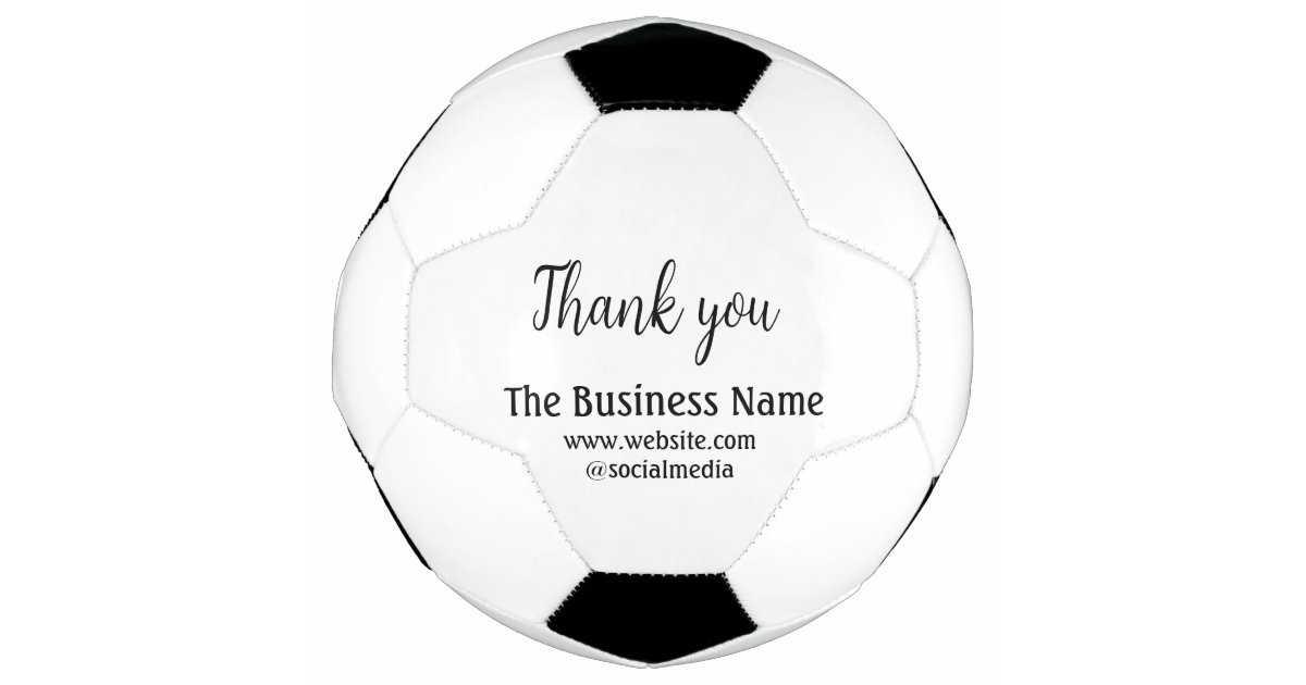Simple thank you add business name details text t soccer ball | Zazzle