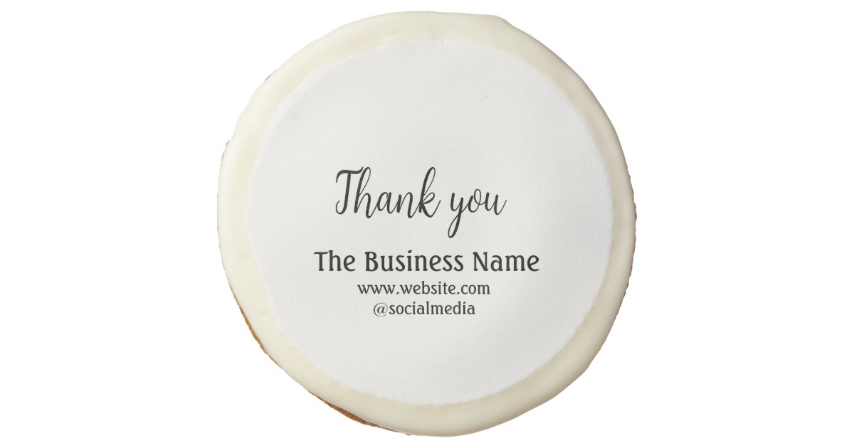 Simple thank you add business name details text t sugar cookie | Zazzle