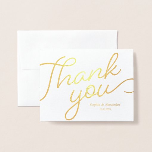 Simple Thank you Calligraphy Script Wedding Gold Foil Card | Zazzle