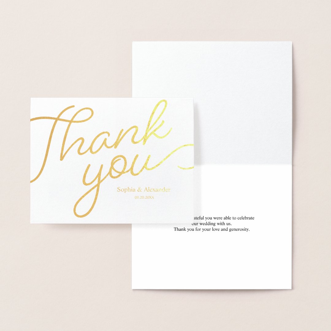 Simple Thank you Calligraphy Script Wedding Gold Foil Card | Zazzle