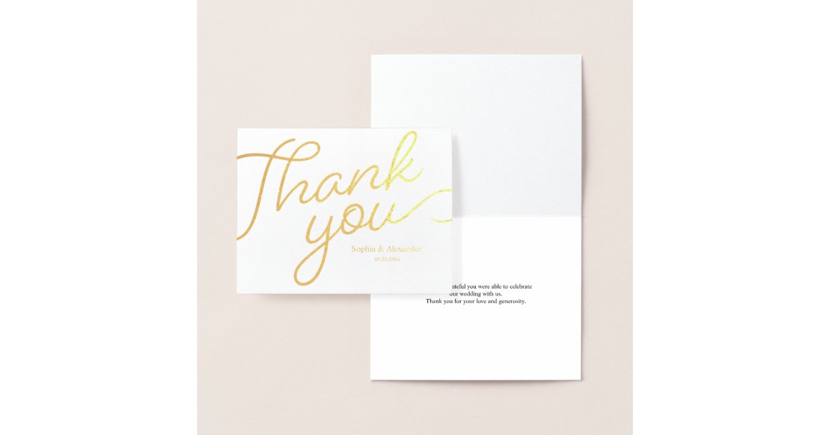 Simple Thank you Calligraphy Script Wedding Gold Foil Card | Zazzle