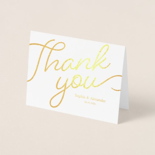 Simple Thank you Calligraphy Script Wedding Gold Foil Card | Zazzle