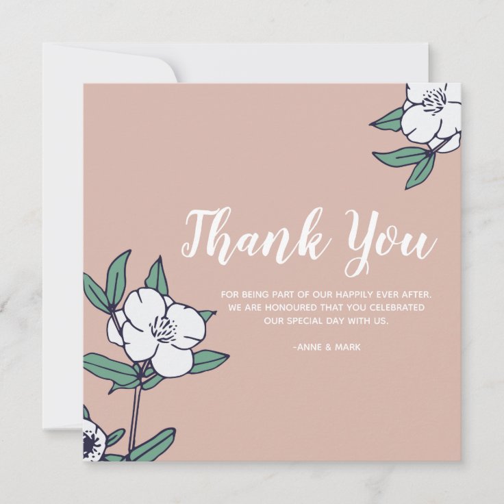 Simple Thank You Card With Illustrated Flowers | Zazzle
