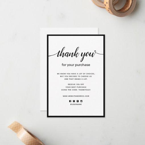Simple Thank you For your Purchase Note Card | Zazzle