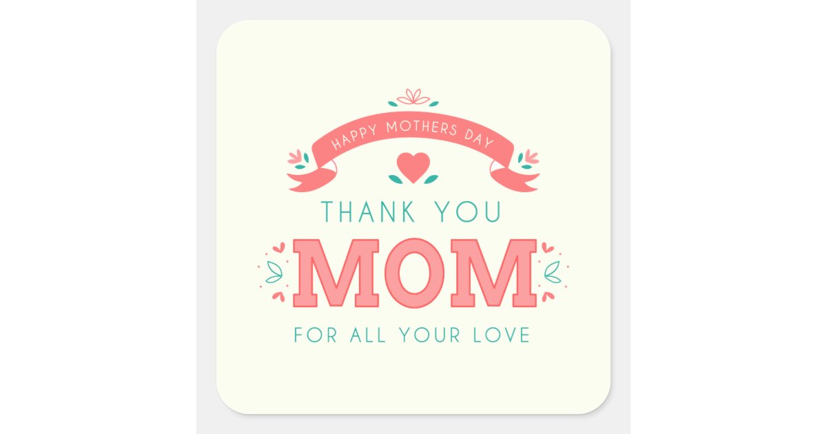 Simple Thank You Mom Mother's Day | Sticker | Zazzle