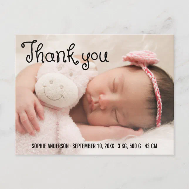 Simple Thank You Photo Birth Announcement Postcard | Zazzle