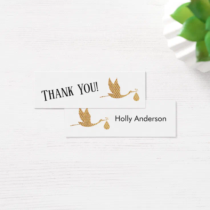 Simple Thank You Preppy Gold Stork Insert Cards | Zazzle