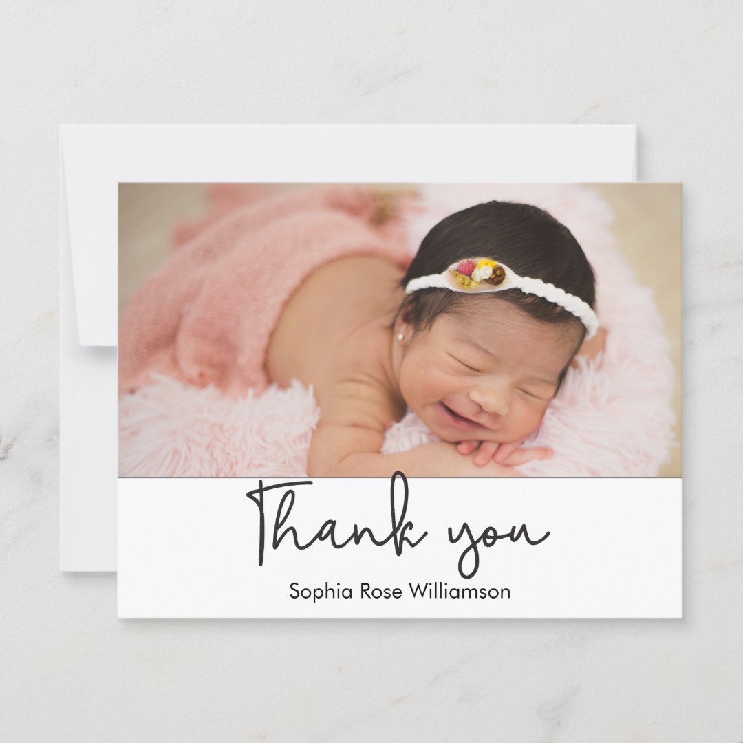 Simple Thank you Script Baby Girl 2 Photos Invitation | Zazzle