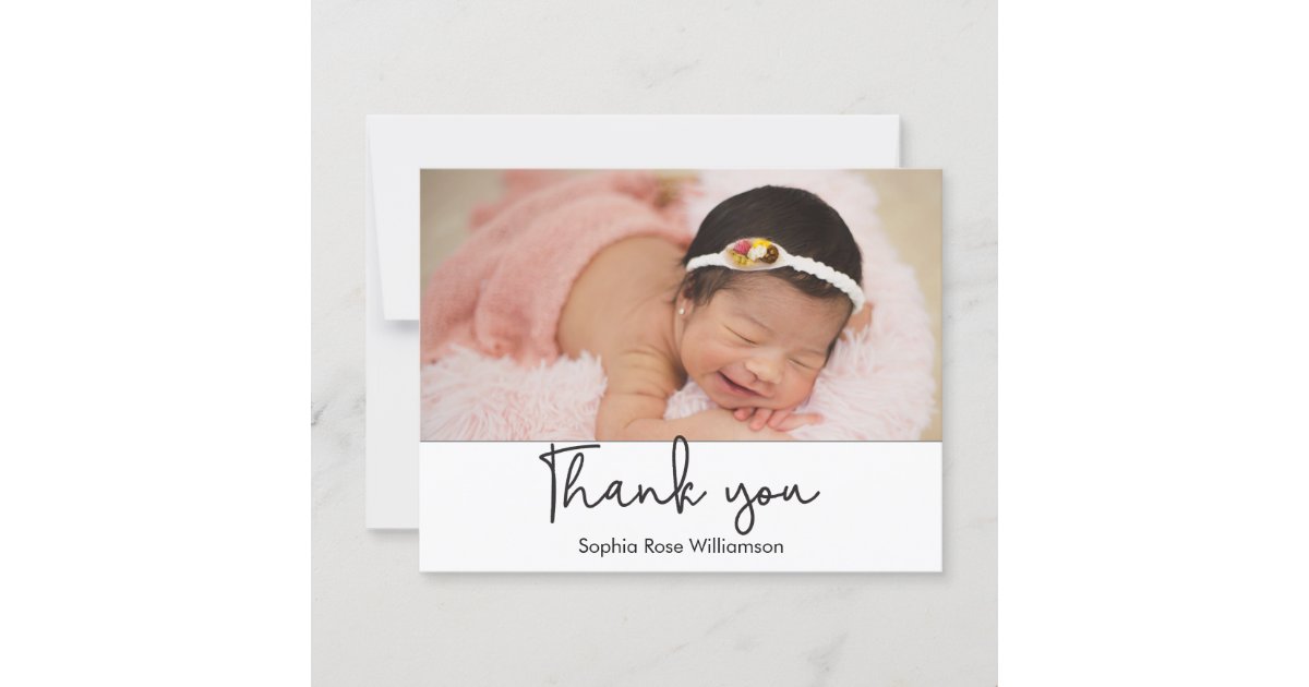 Simple Thank you Script Baby Girl 2 Photos Invitation | Zazzle