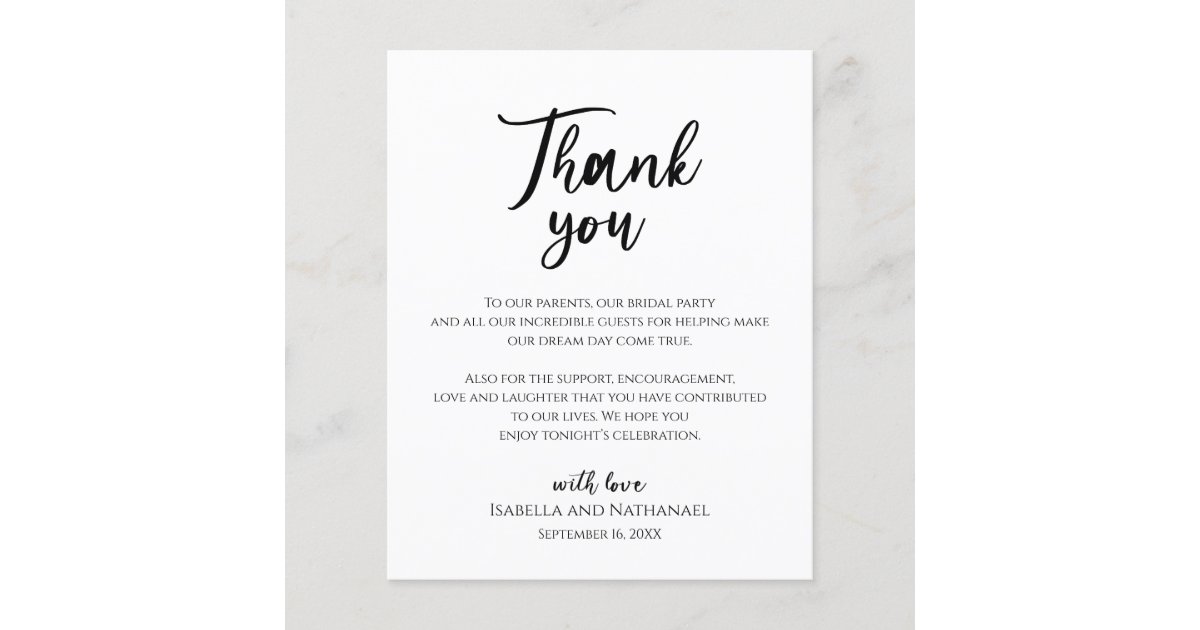 simple thank you wedding reception Card | Zazzle